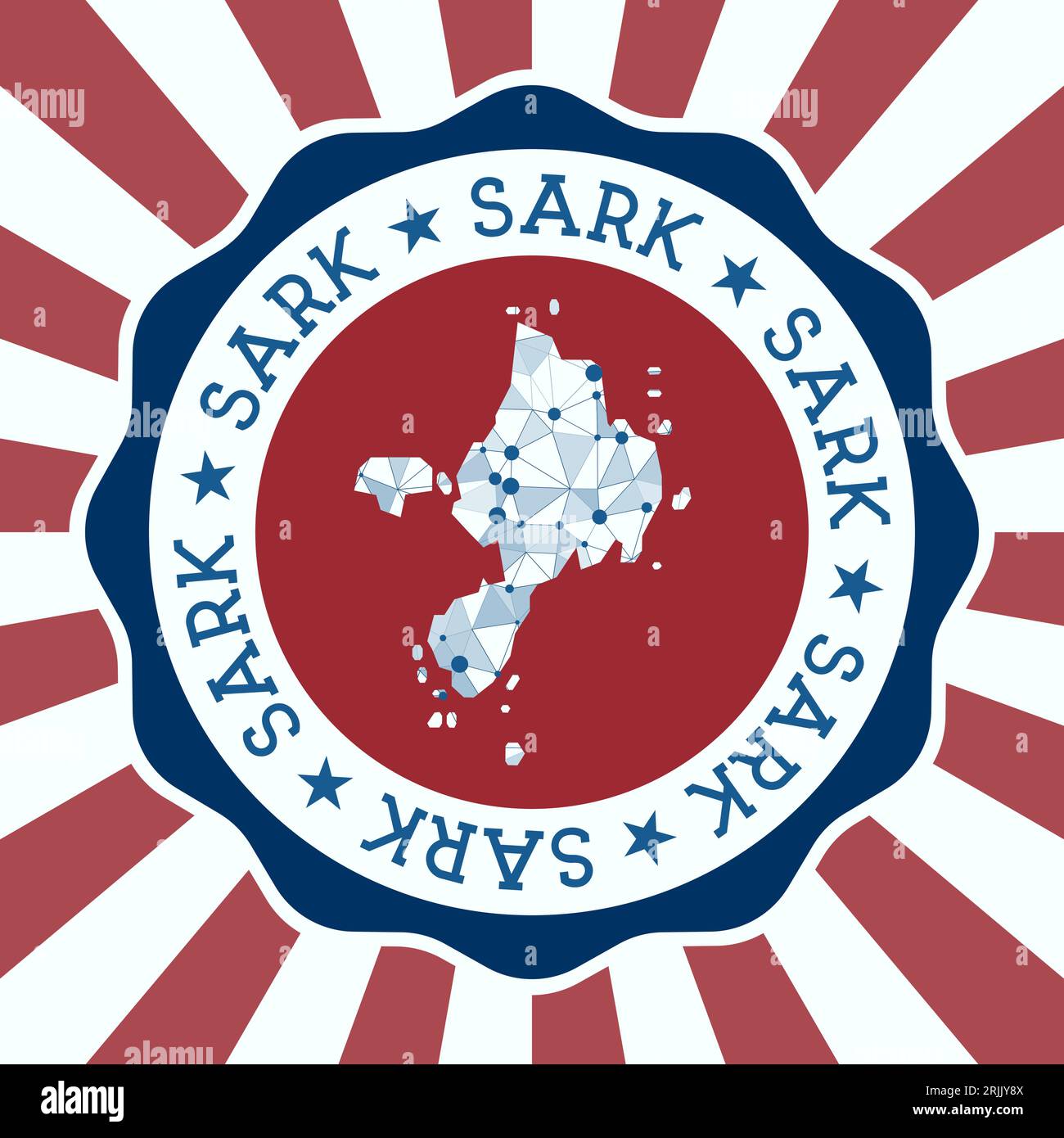 Sark Badge. Round logo of island with triangular mesh map and radial ...