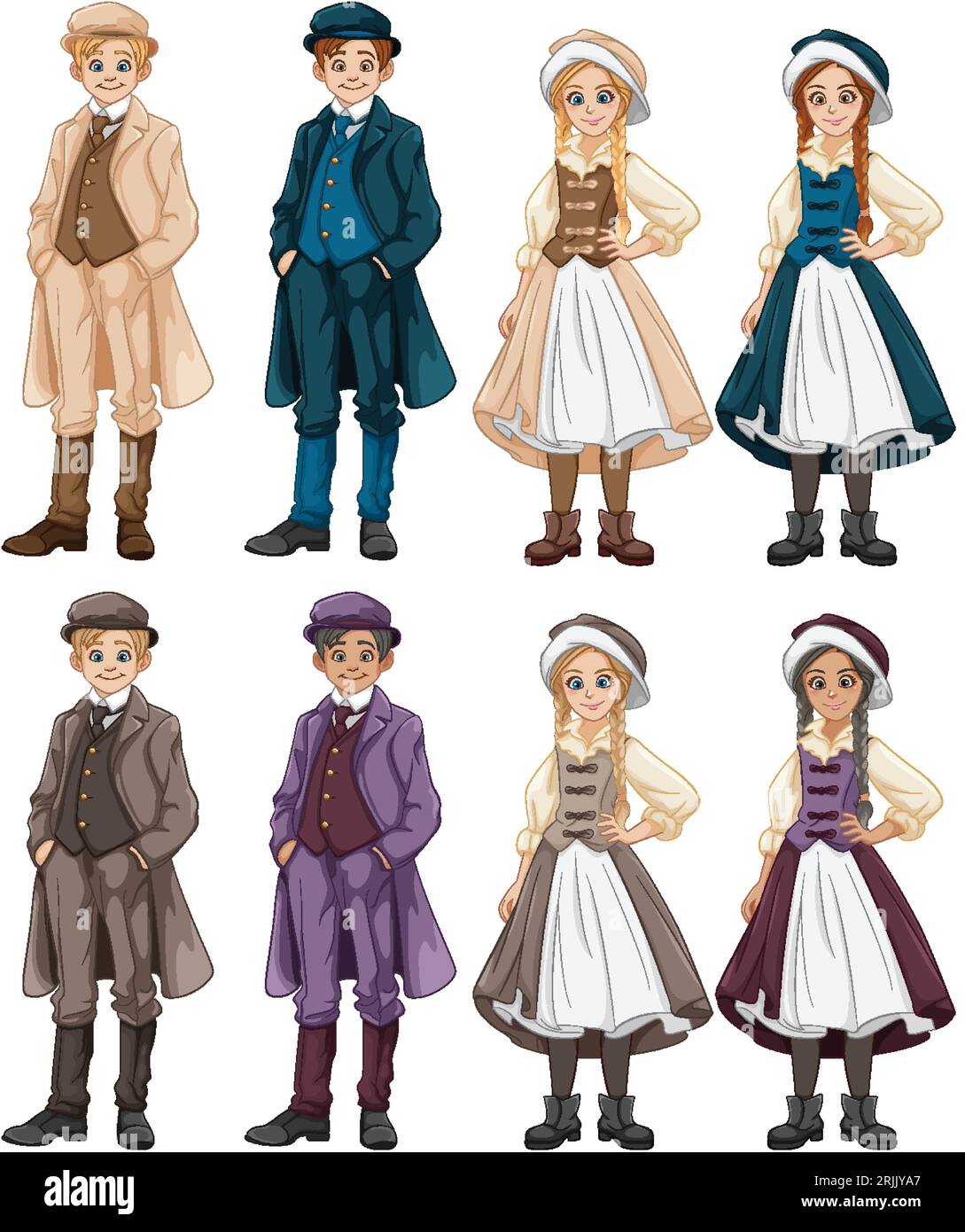 A group of men and women wearing vintage Gatsby dresses in a vector ...