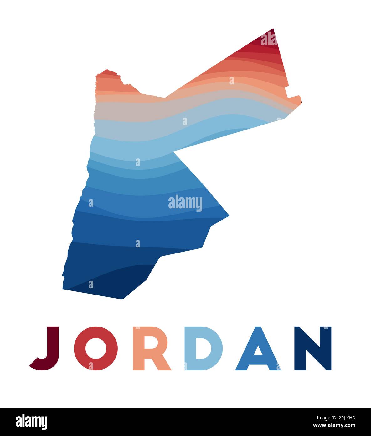 Jordan map. Map of the country with beautiful geometric waves in red blue colors. Vivid Jordan ...