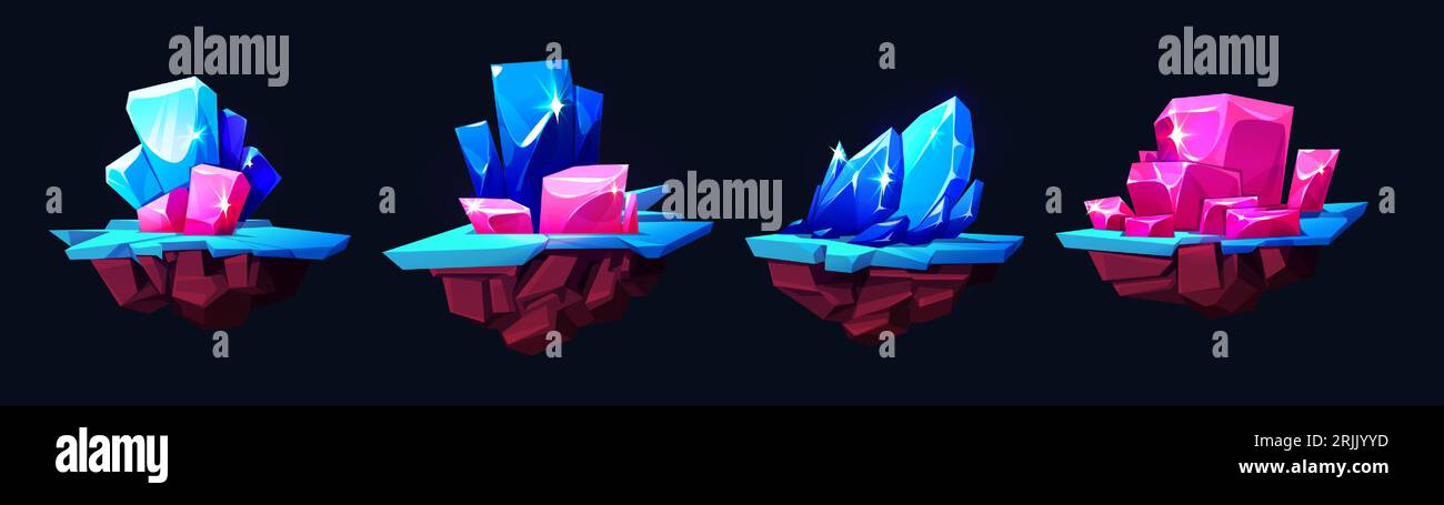 Magic game crystal floating stone island vector. Gemstone and diamond ...