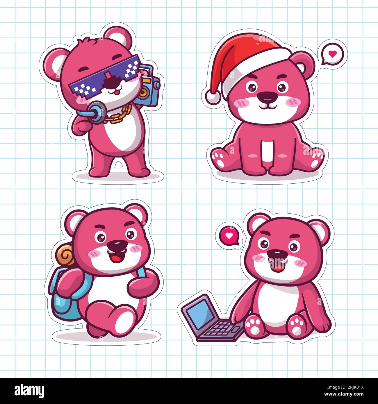 Set of cute pink teddy bears in different poses. Vector illustration ...