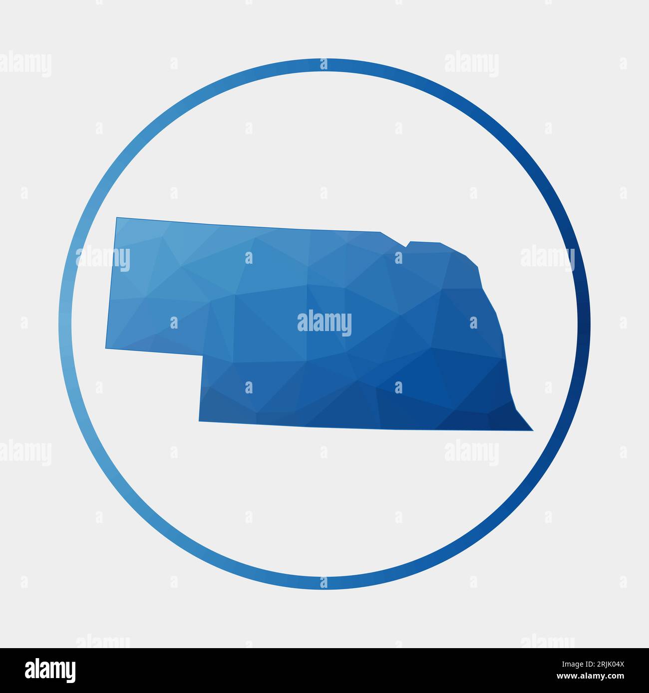 Nebraska icon. Polygonal map of the US state in a gradient ring. Round ...