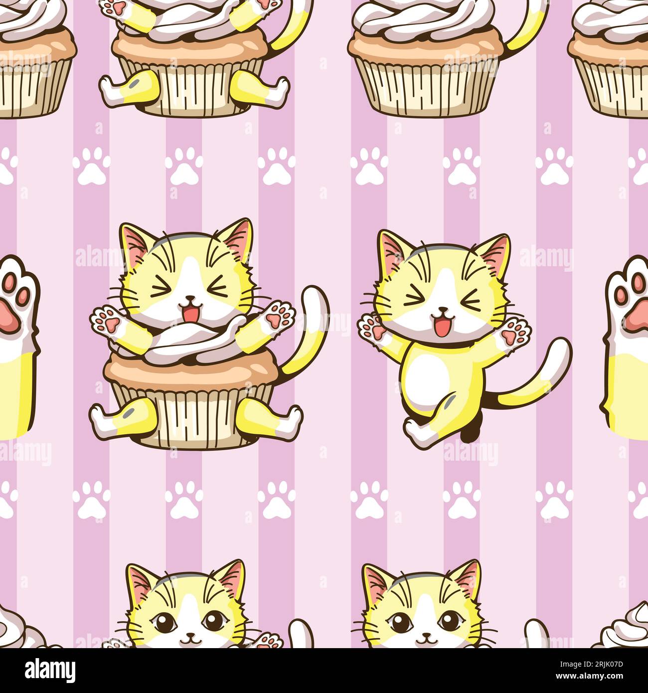 Seamless pattern with cute cats and cupcakes Vector illustration Stock ...