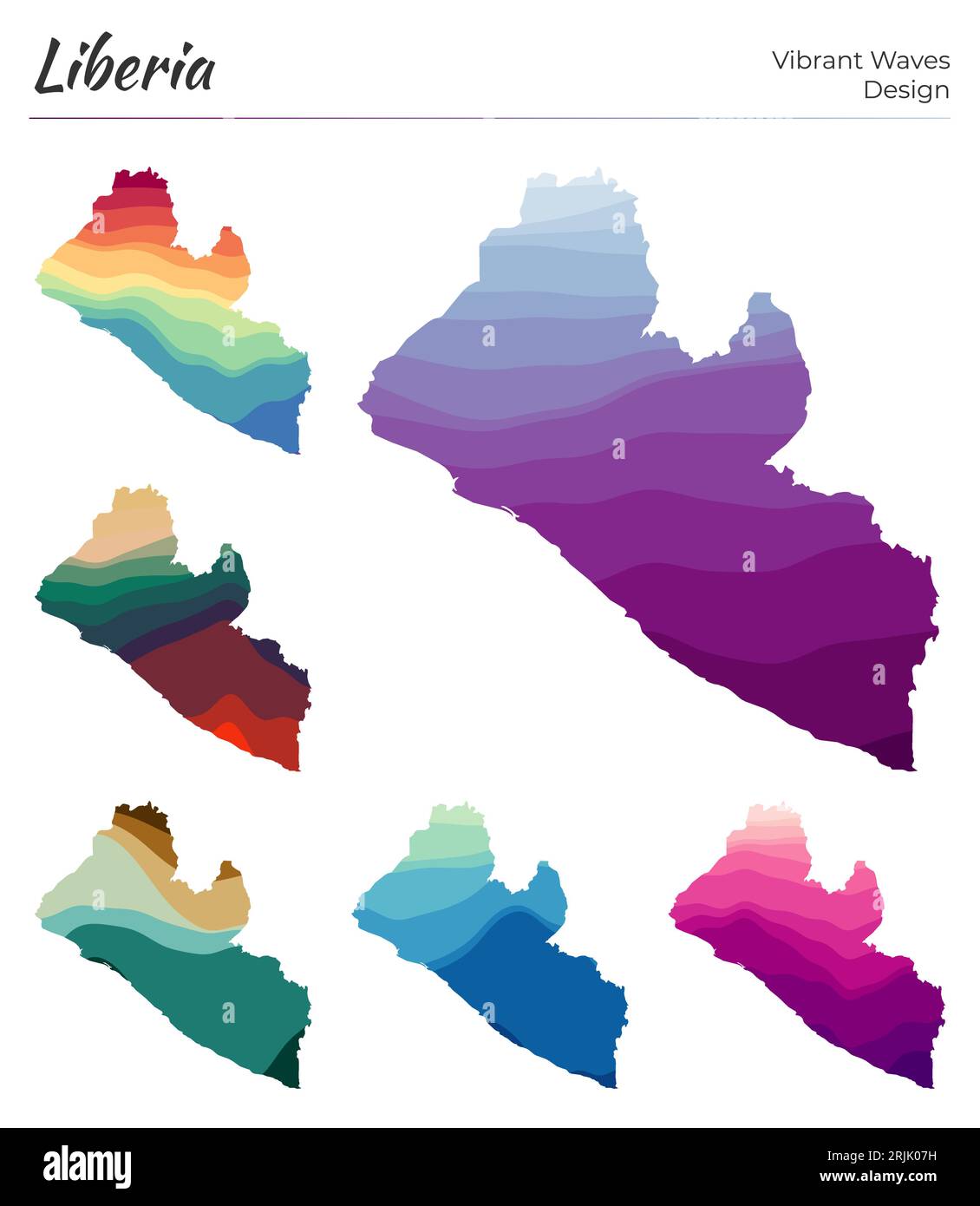 Set of vector maps of Liberia. Vibrant waves design. Bright map of the ...