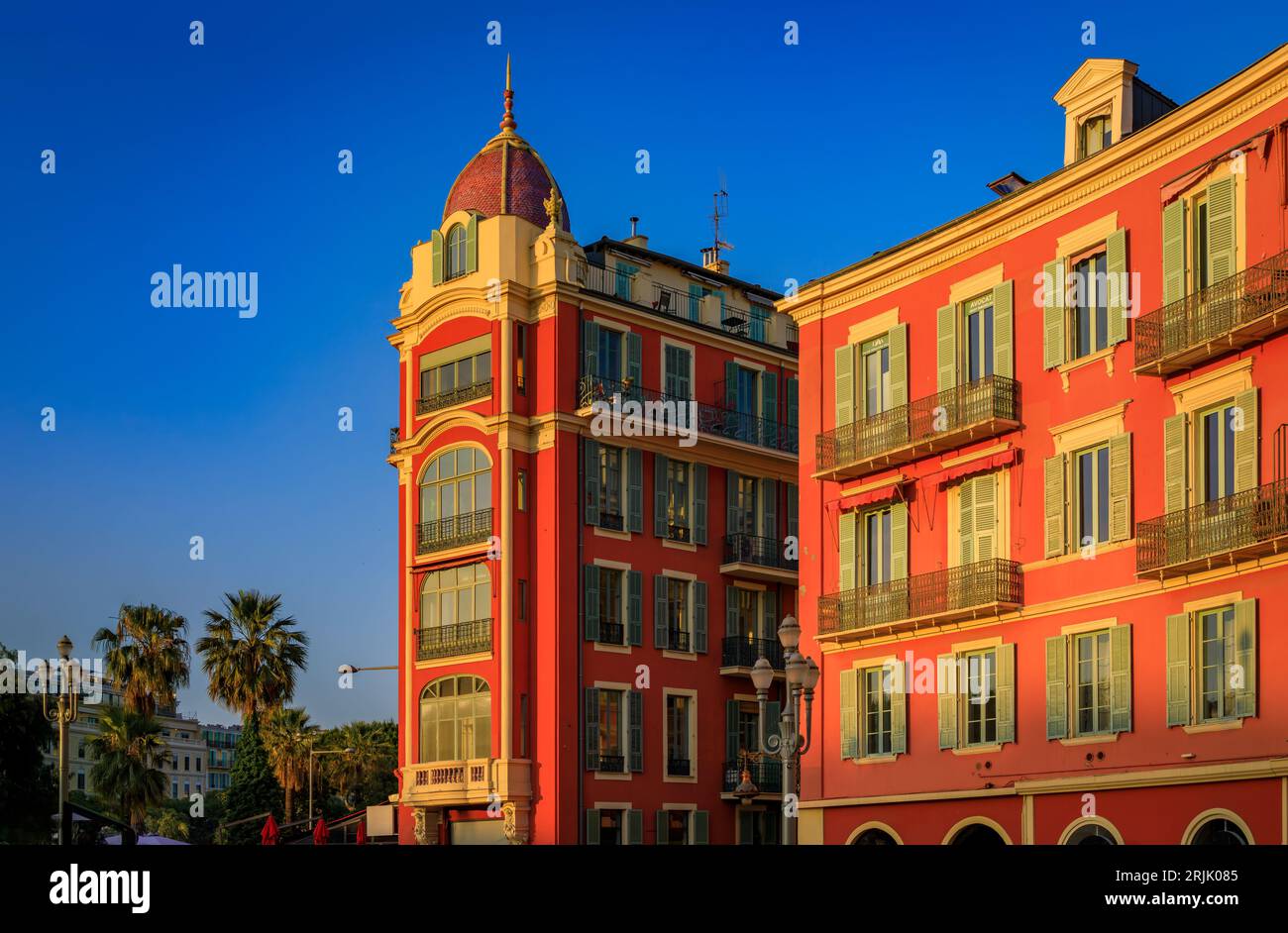 Colorful Mediterranean house facade on Place Massena, major commercial ...