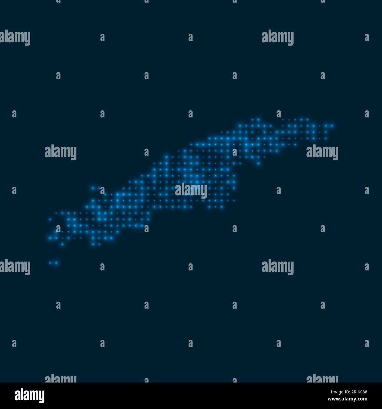 Hydra dotted glowing map. Shape of the island with blue bright bulbs ...
