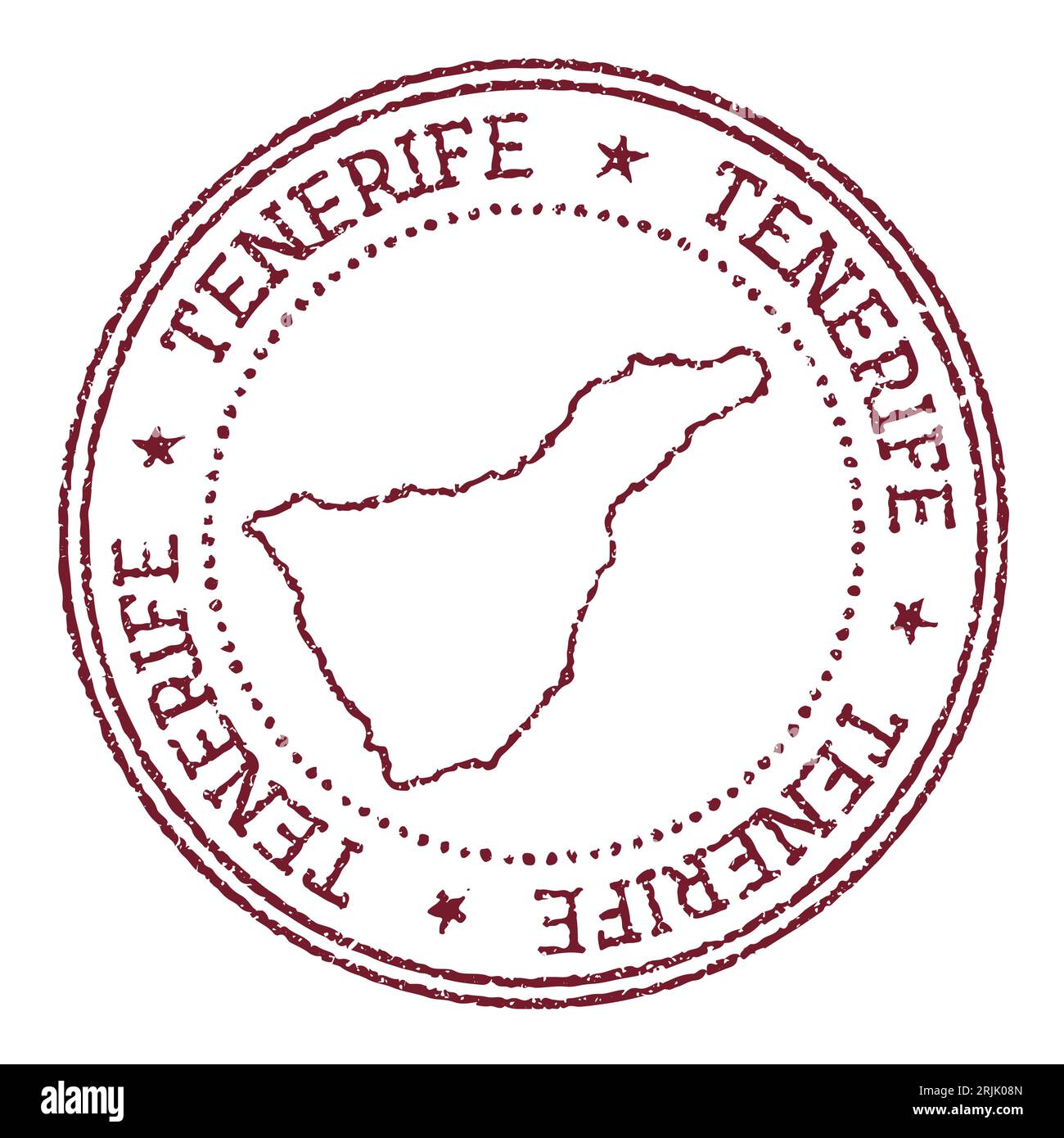 Tenerife round rubber stamp with island map. Vintage red passport stamp ...