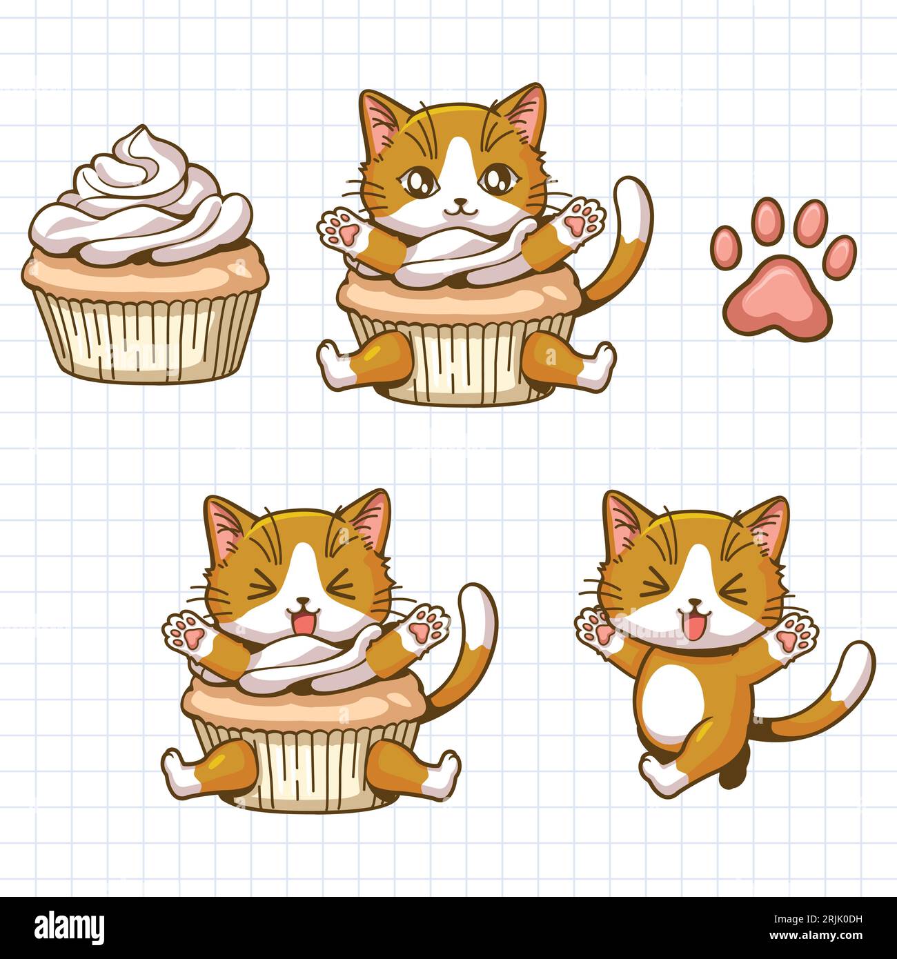 Seamless pattern with cute cats and cupcakes Vector illustration Stock ...