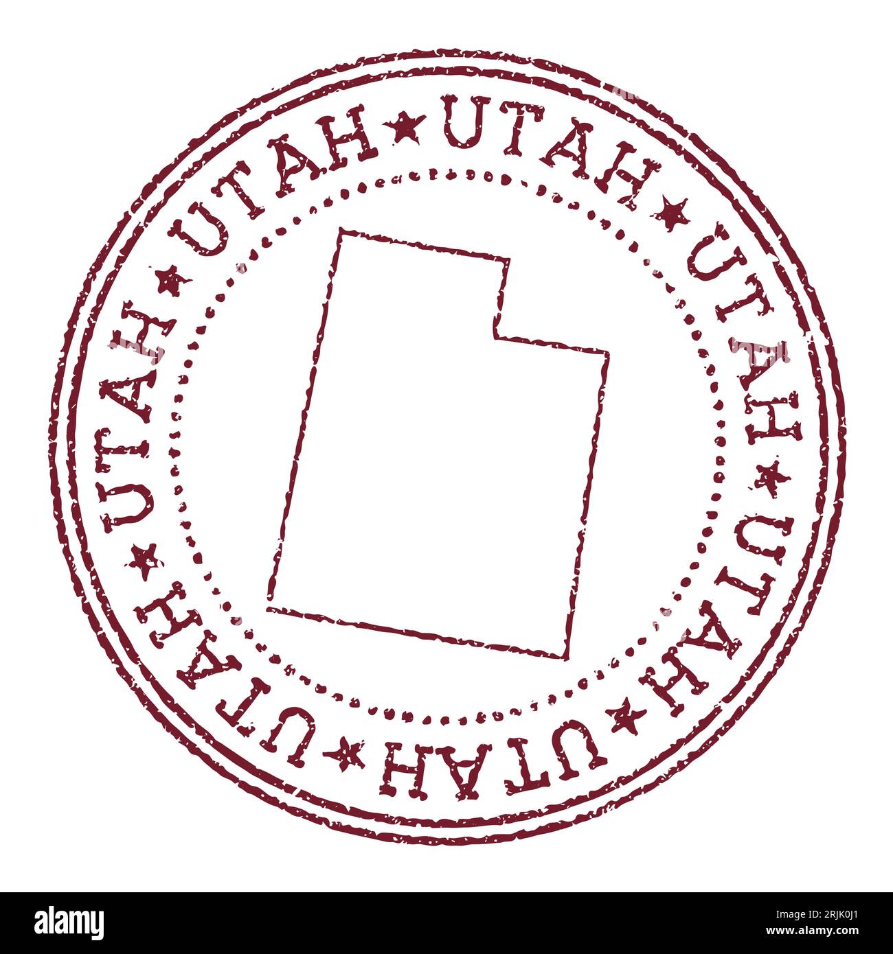 Utah round rubber stamp with US state map. Vintage red passport stamp ...