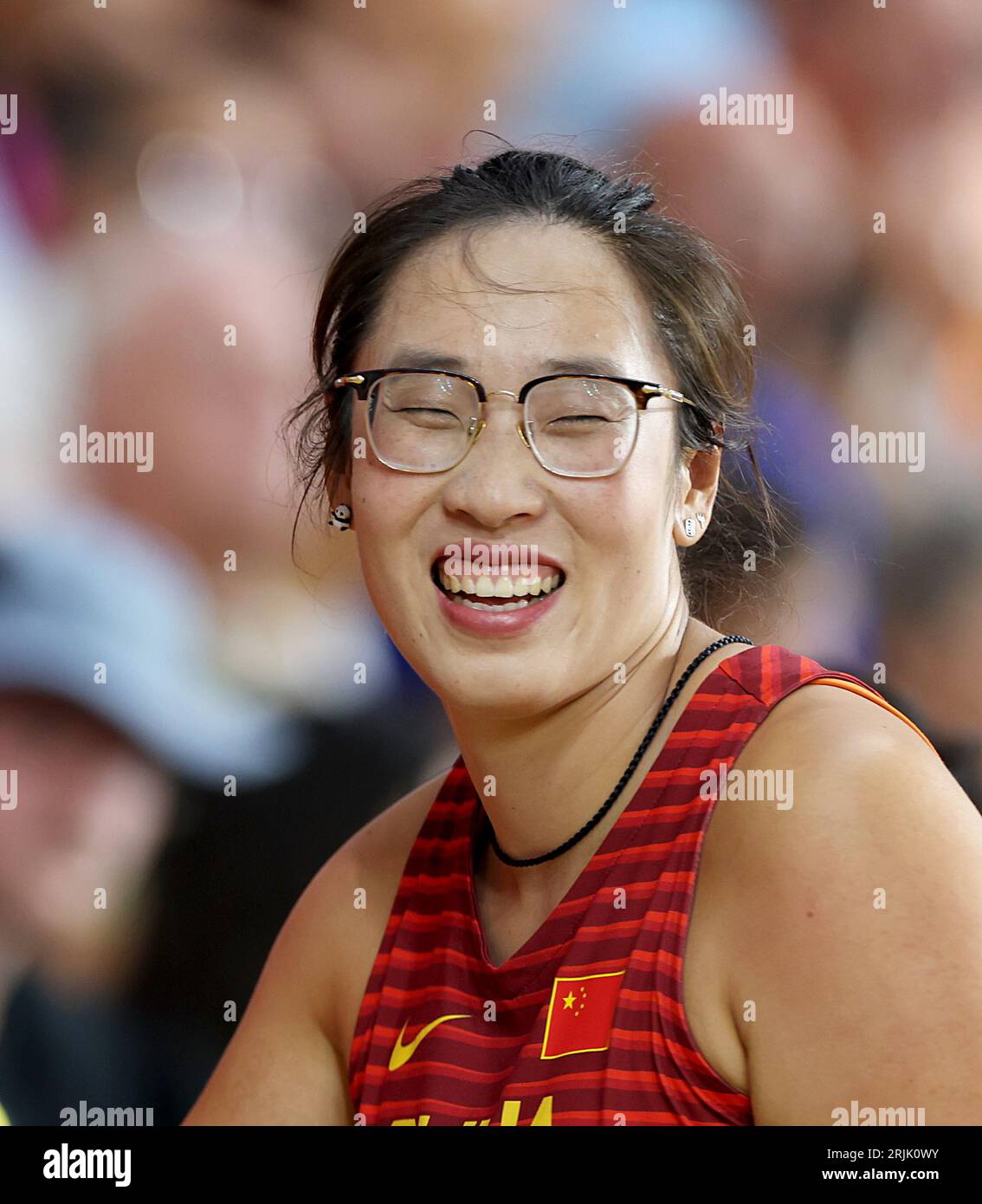 Budapest, Hungary. 22nd Aug, 2023. Feng Bin of China reacts after the ...