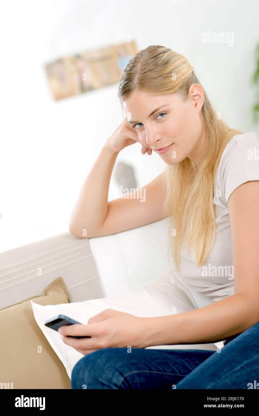 Woman reading a text message Stock Photo - Alamy