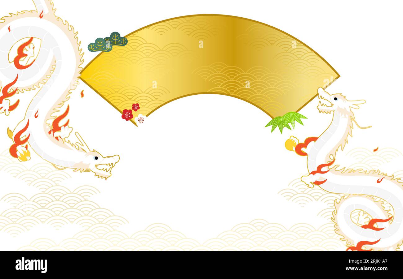 The ascending and descending dragons and Japanese traditional fan ...