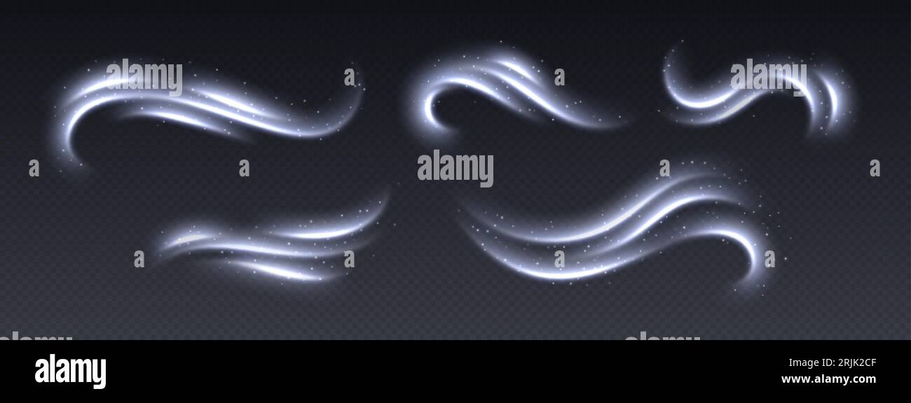 Cold wind with snow, air flow effect, winter freezing swirls, glowing ...