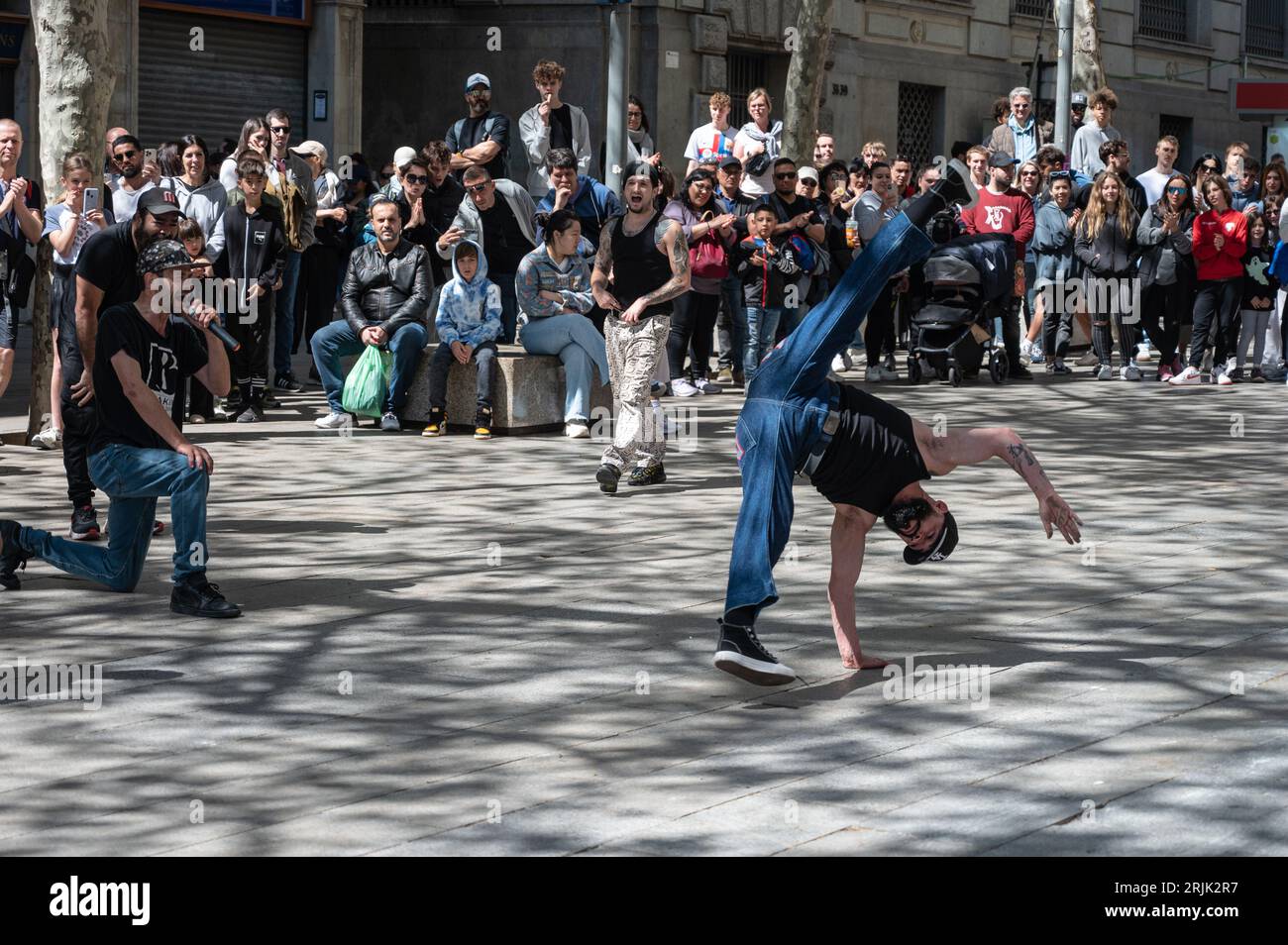 Street dancers doing an exhibition in the streets of the city Stock ...