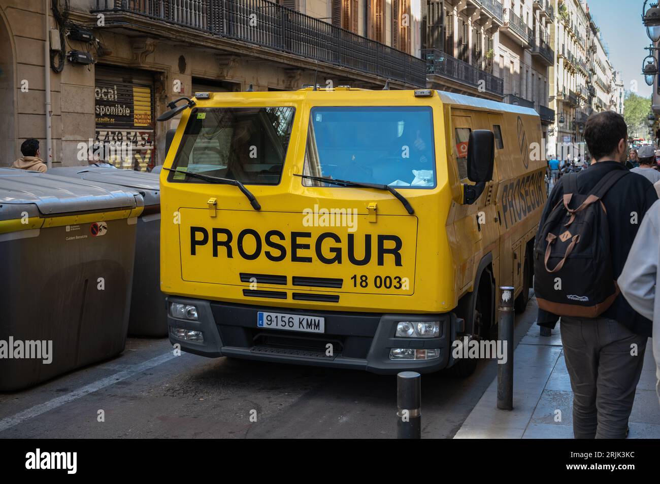 Detail of an armored truck from the Prosegur agency, it is a yellow Man ...