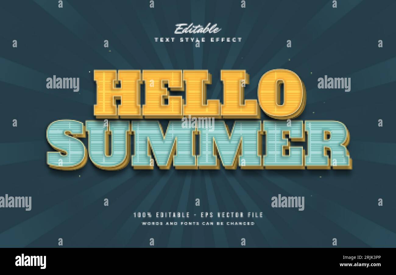 Hello Summer Text in Yellow and Blue with Vintage Style. Editable Text ...