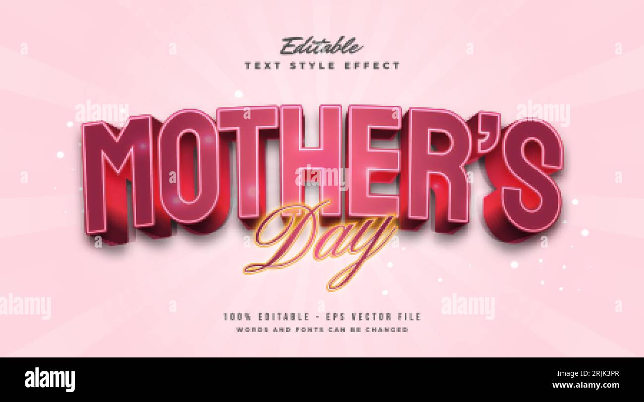 Mother's Day Text in Red and Glowing Effect. Editable Text Style Effect ...