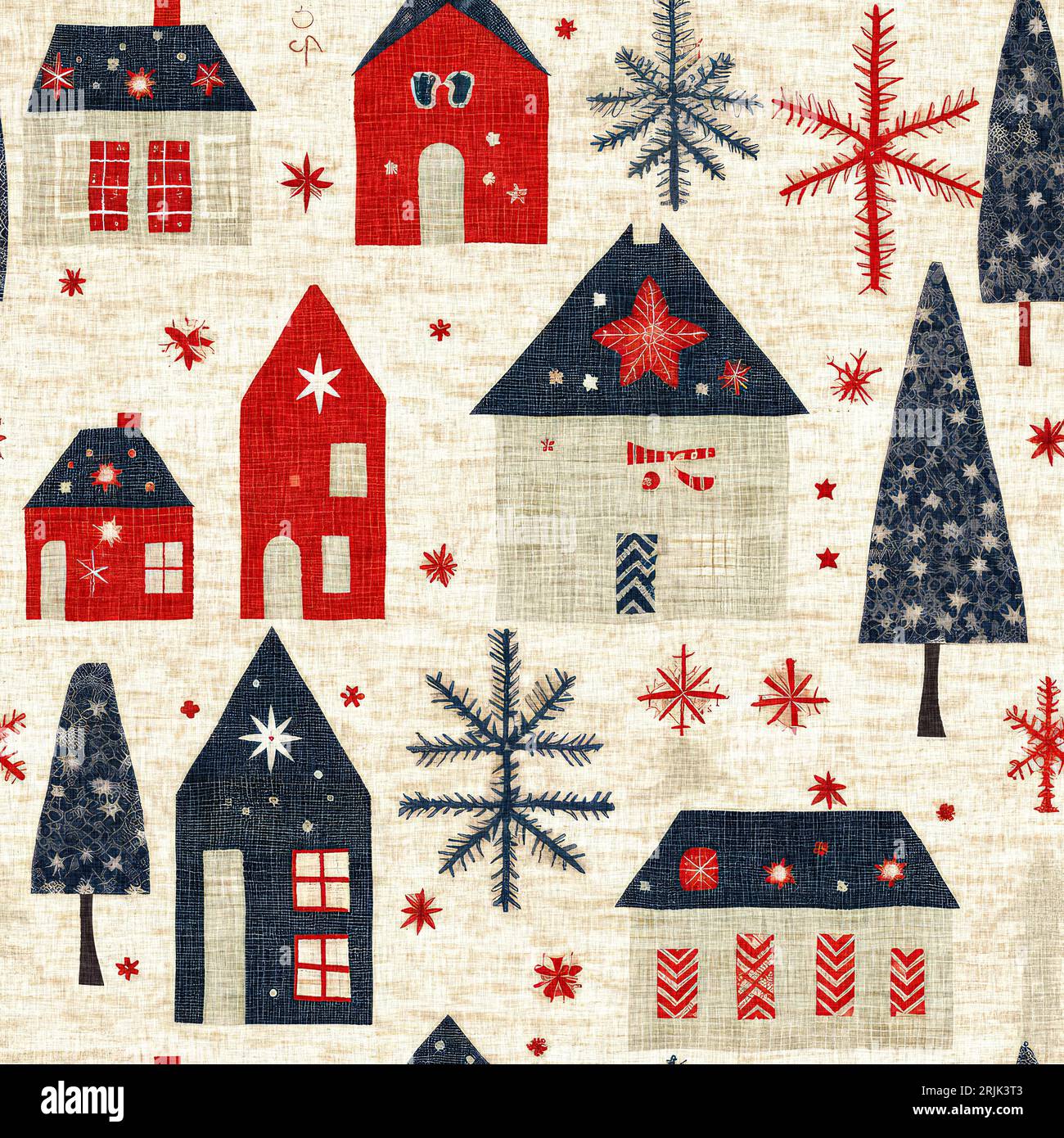 Rustic country christmas cottage with primitive hand sewing fabric ...