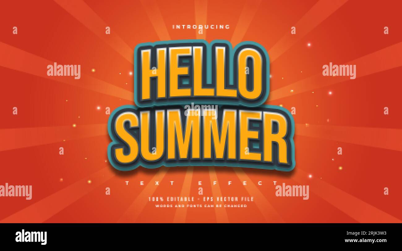 Hello Summer Text in Vintage Cartoon Style. Editable Text Style Effect ...