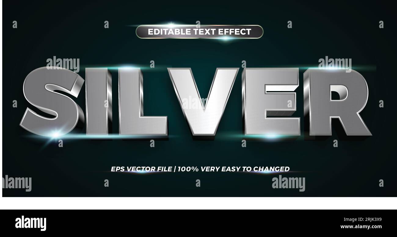 Text effect in 3d chrome words text effect theme editable metal silver ...