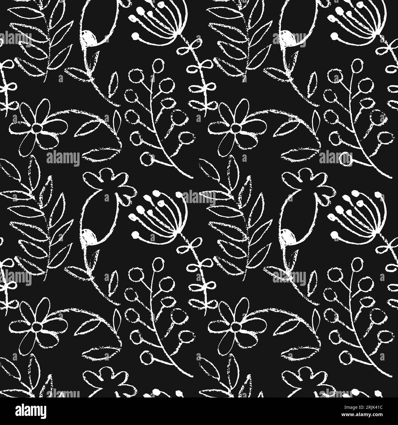 Artwork Chalk Drawn Flowers Seamless Background Stock Vector Image ...