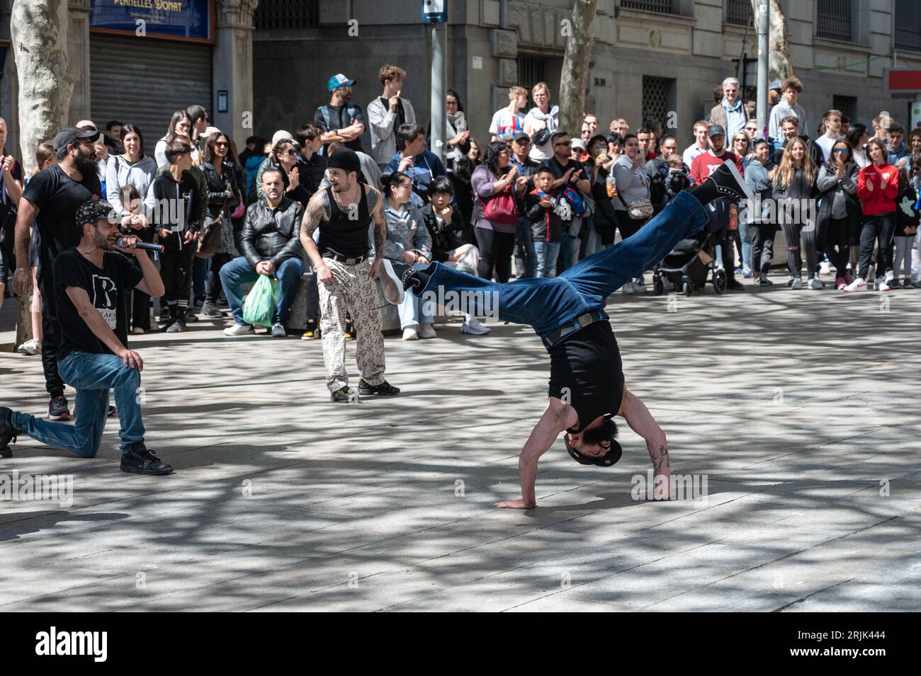 Street dancers doing an exhibition in the streets of the city Stock ...