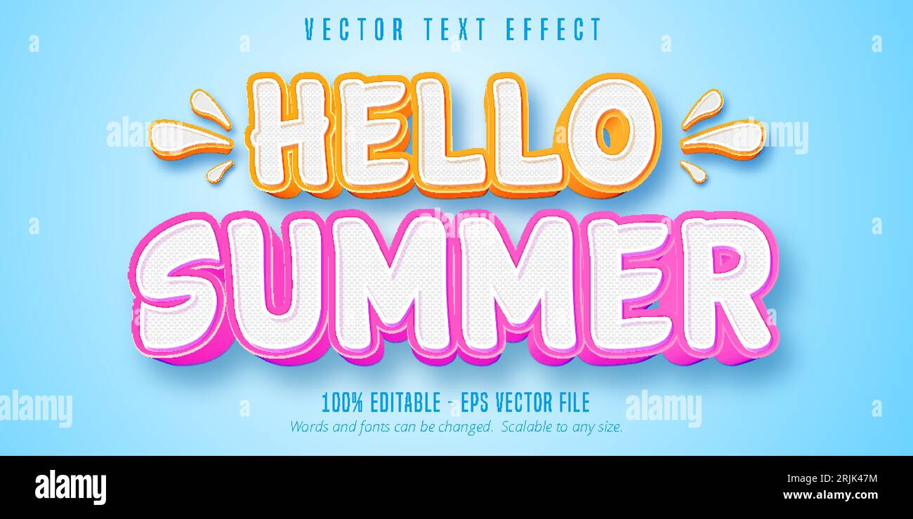 Hello summer text, comic style editable text effect Stock Vector Image ...