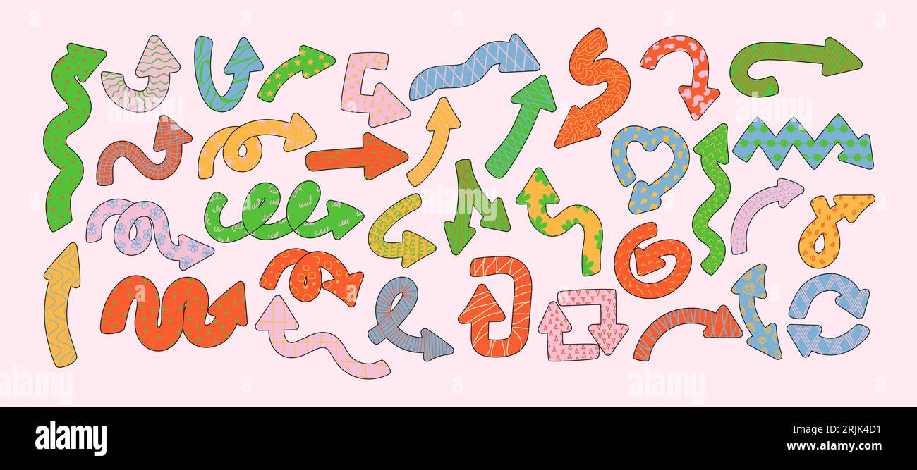 Naive playful arrow pointers with vector texture in trendy retro style ...