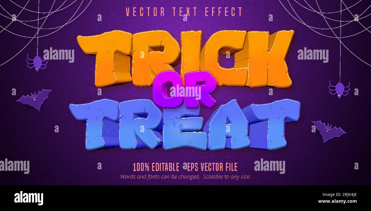 Trick or treat text, halloween style editable text effect on purple ...