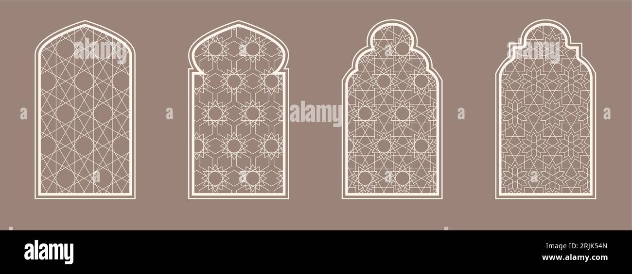 Islamic window shape with mashrabiya pattern. Arabic door frame ...