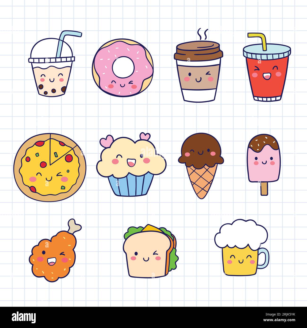 Set of cute fast food isolated on a white background Stock Vector Image ...