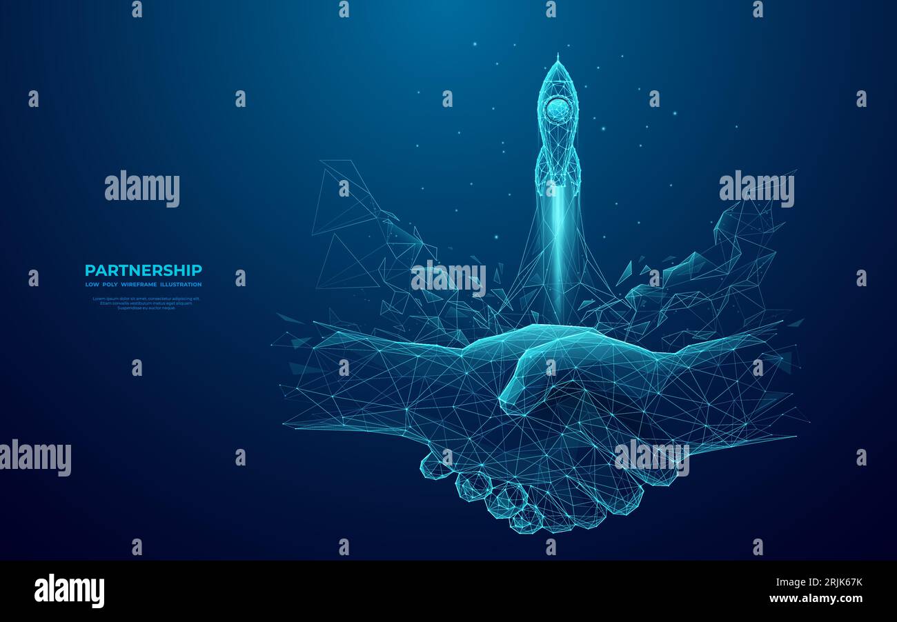 Abstract handshake and rocket launch. Partnership concept Stock Vector ...