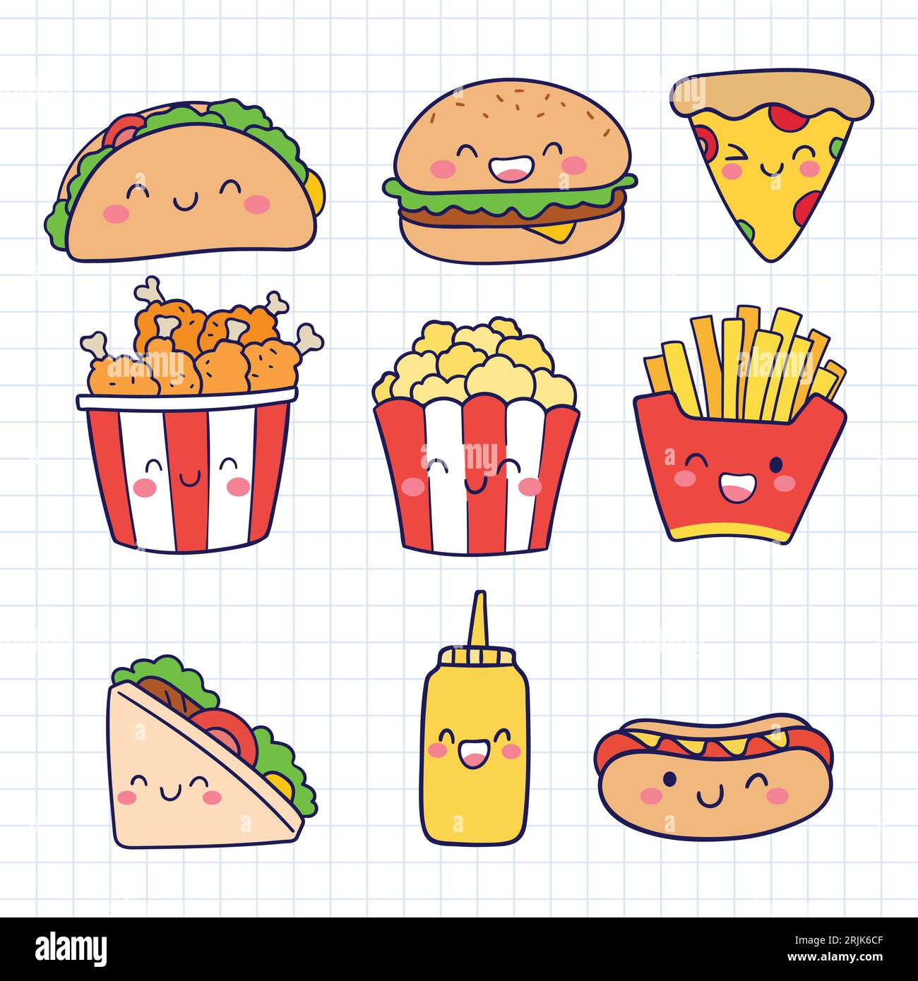 Set of cute fast food isolated on a white background Stock Vector Image ...