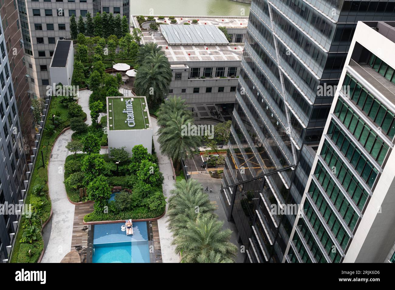 01.08.2023, Singapore, Republic of Singapore, Asia - View from Green Oasis observation deck of ...