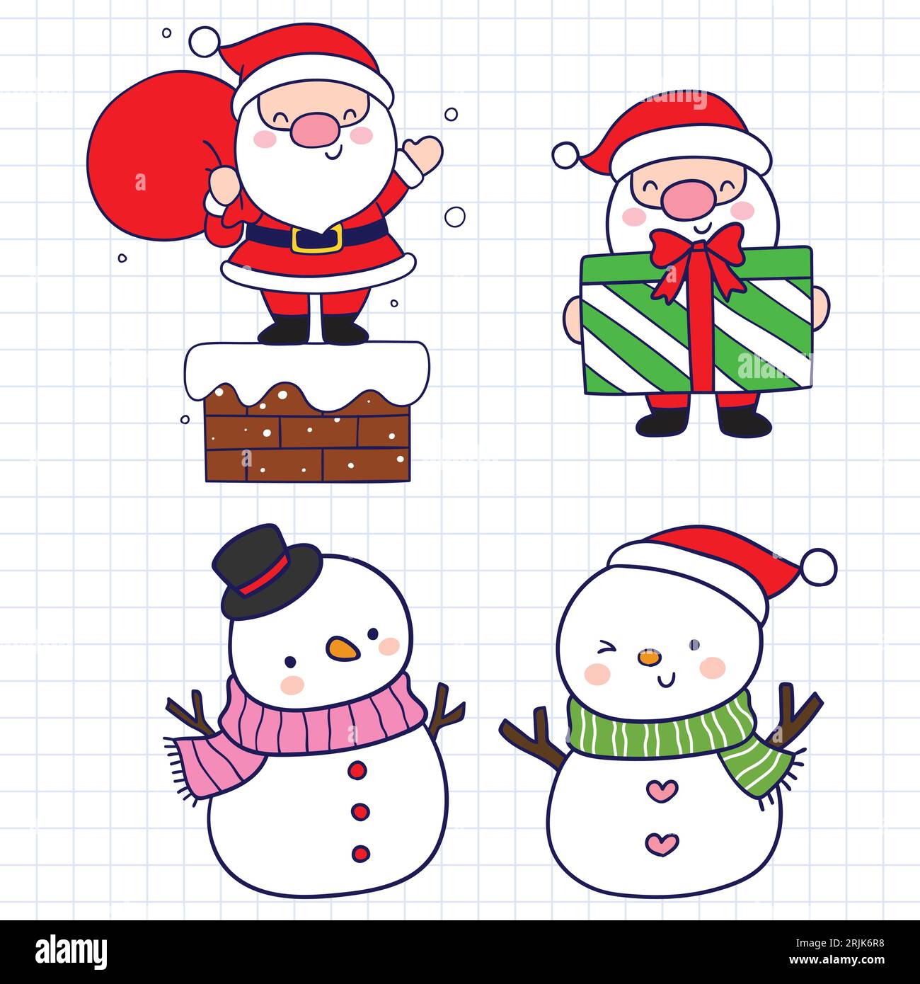 Christmas set. Santa Claus, snowman, gift, snowman. Vector illustration ...