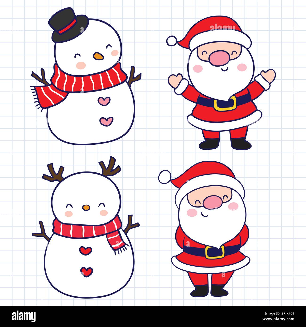 Set of cute Santa Claus, snowman and snowman. Hand drawn vector ...