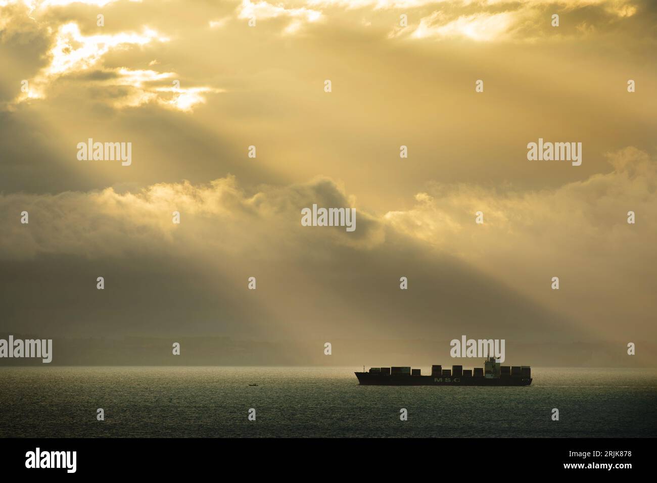Ship in Tasman Bay, Nelson, New Zealand Stock Photo - Alamy