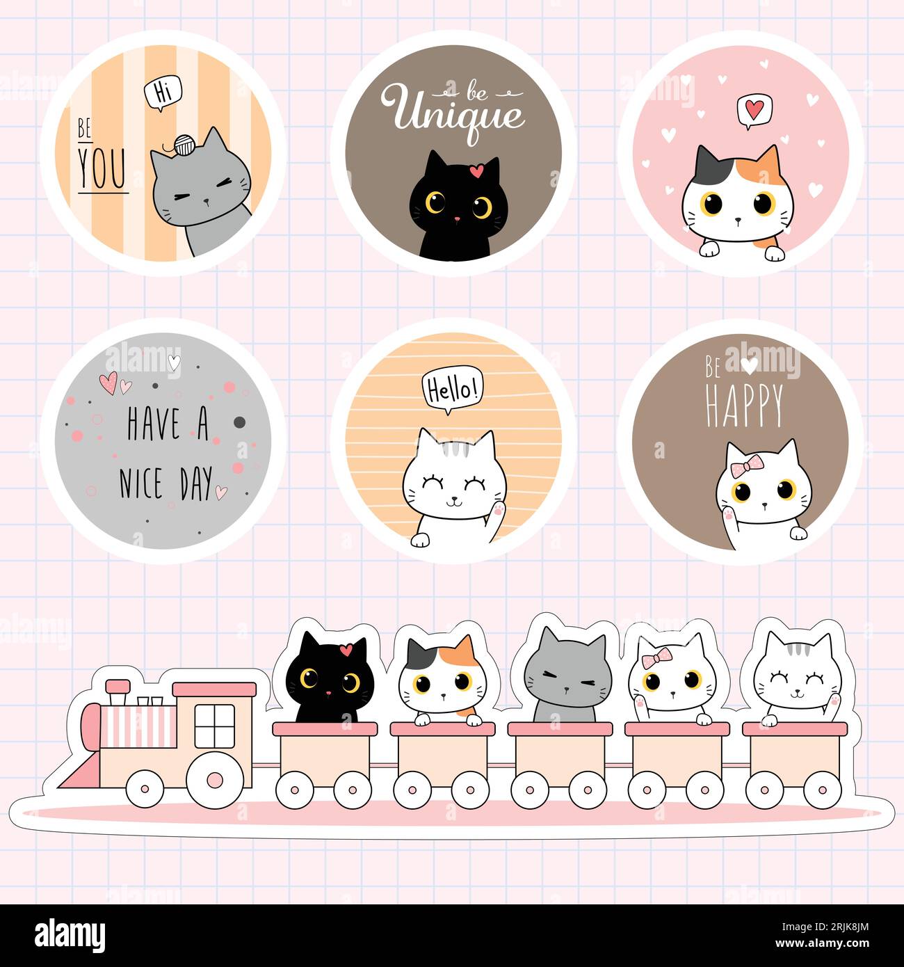 Vector set of cute cartoon animals vector illustration on a notebook ...