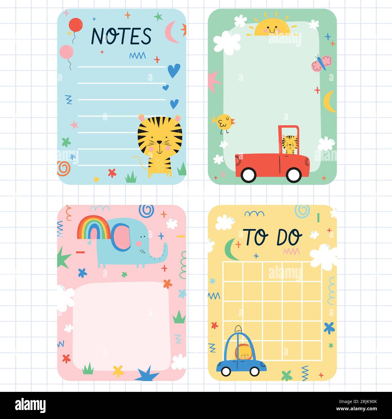 Vector set of cute children's notes cartoon animals vector illustration ...
