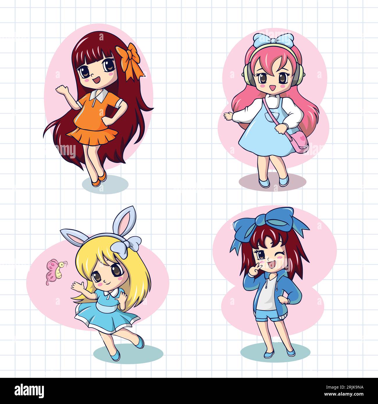 Cute fashion girls set. Hand drawn vector illustration on notebook page ...