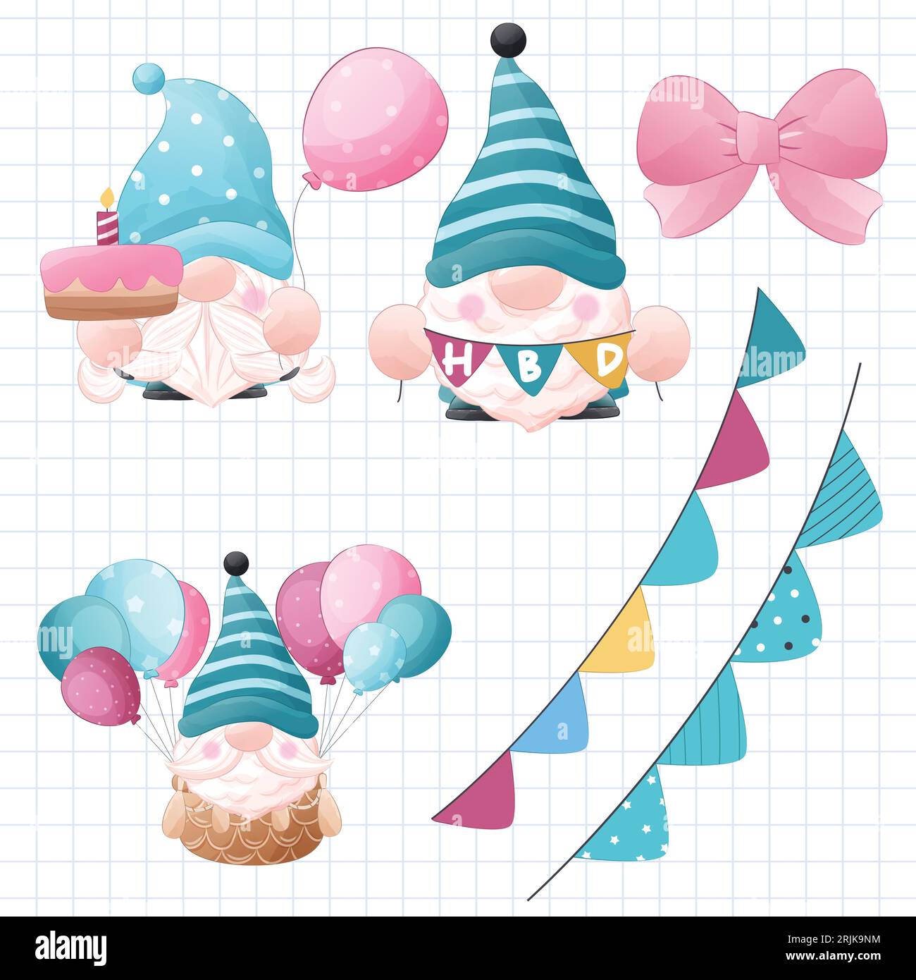 Vector birthday party elements set cute cartoon animals vector ...