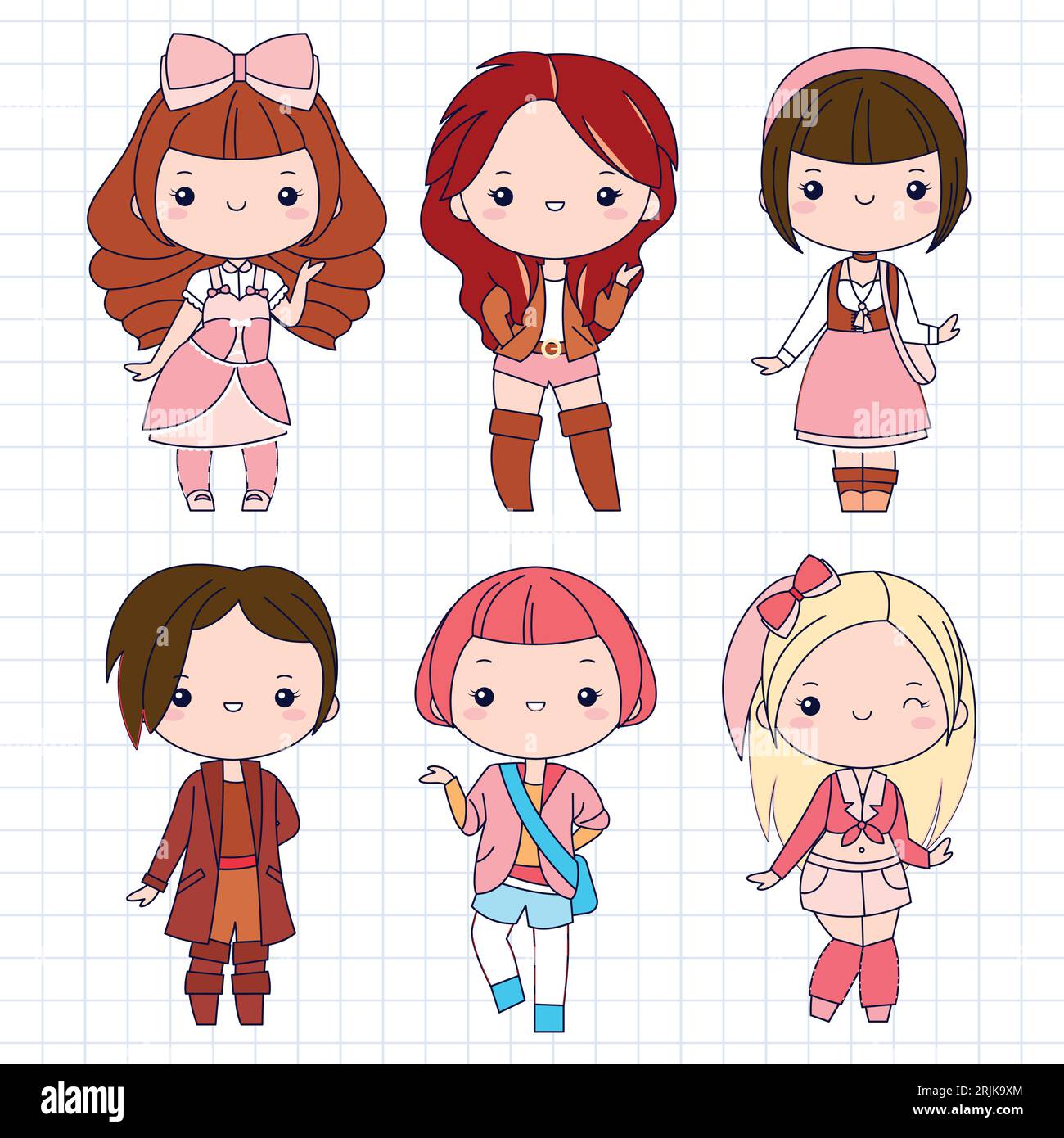 Cute fashion girls set. Hand drawn vector illustration on notebook page ...