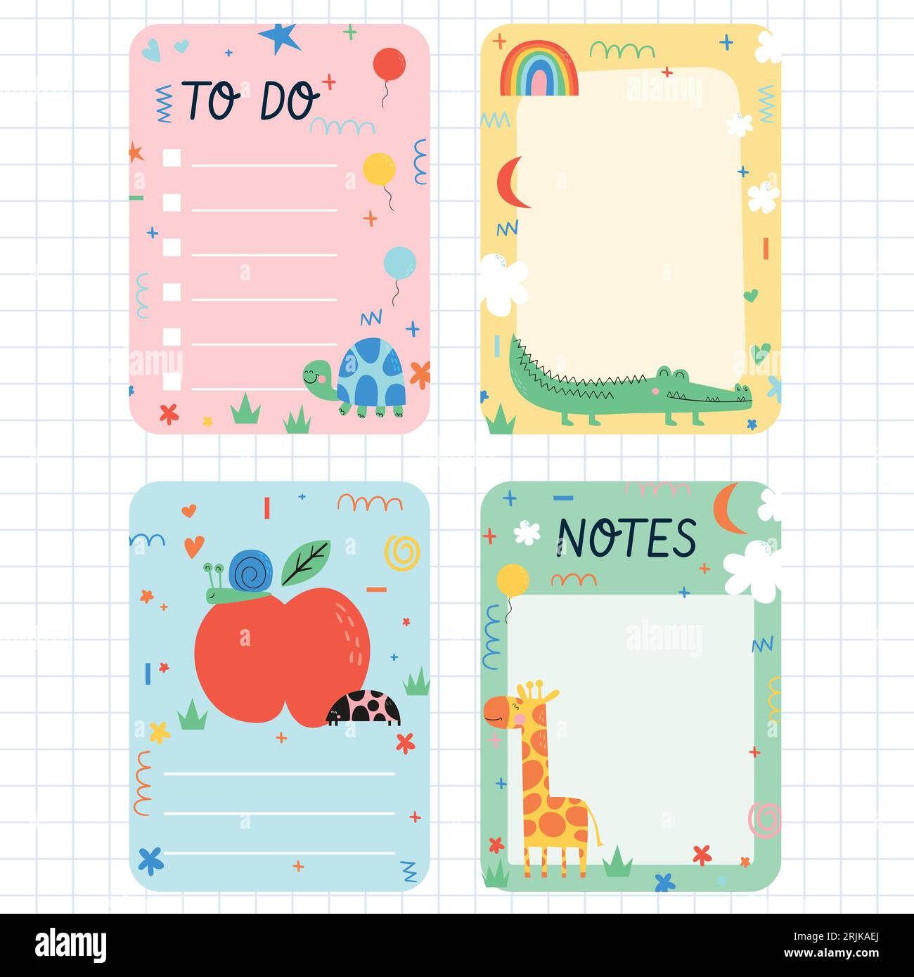 Set of cute children's notes cartoon animals vector illustration Stock ...
