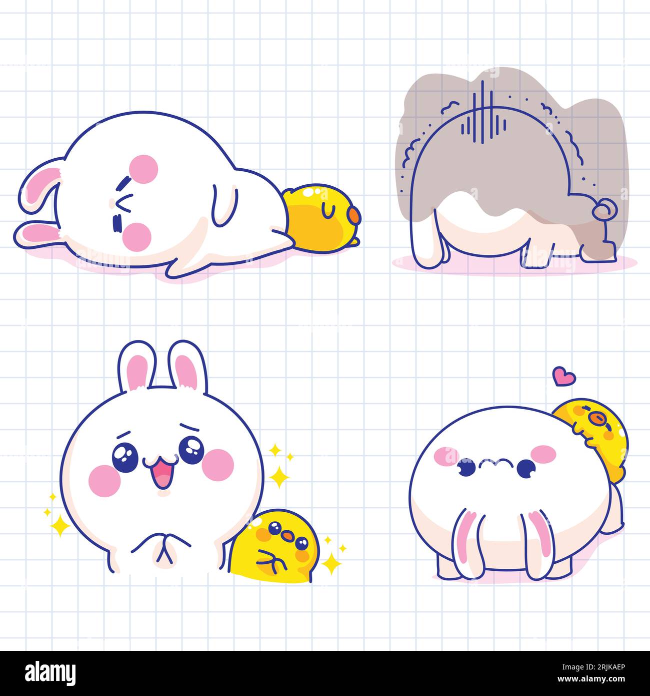 Set of cute cartoon rabbits. Vector illustration on a notebook page ...