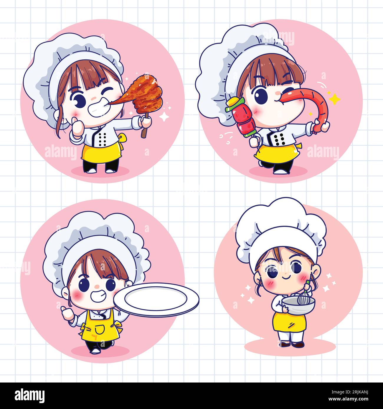 Cute little chef girl cartoon vector illustration. Collection of cute ...