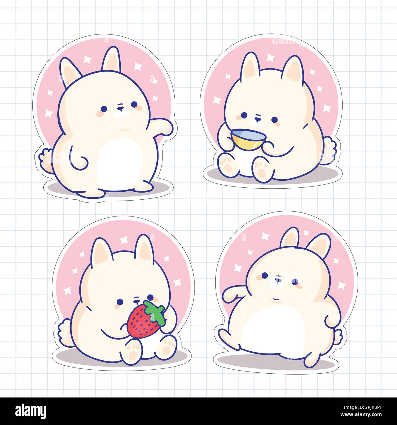 Set of cute cartoon rabbits. Vector illustration on a notebook page ...