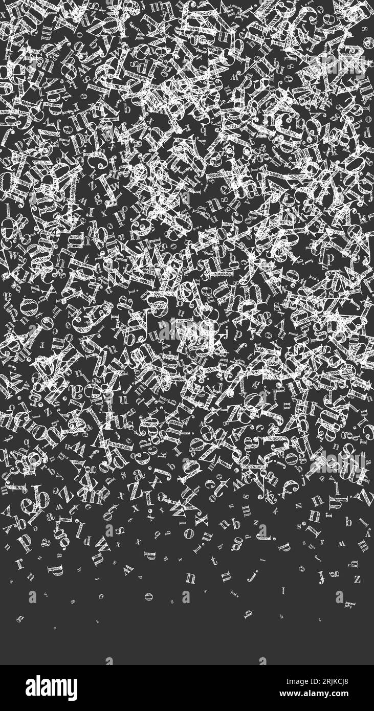 School notebook cover. White chalk floating letters of Latin alphabet ...