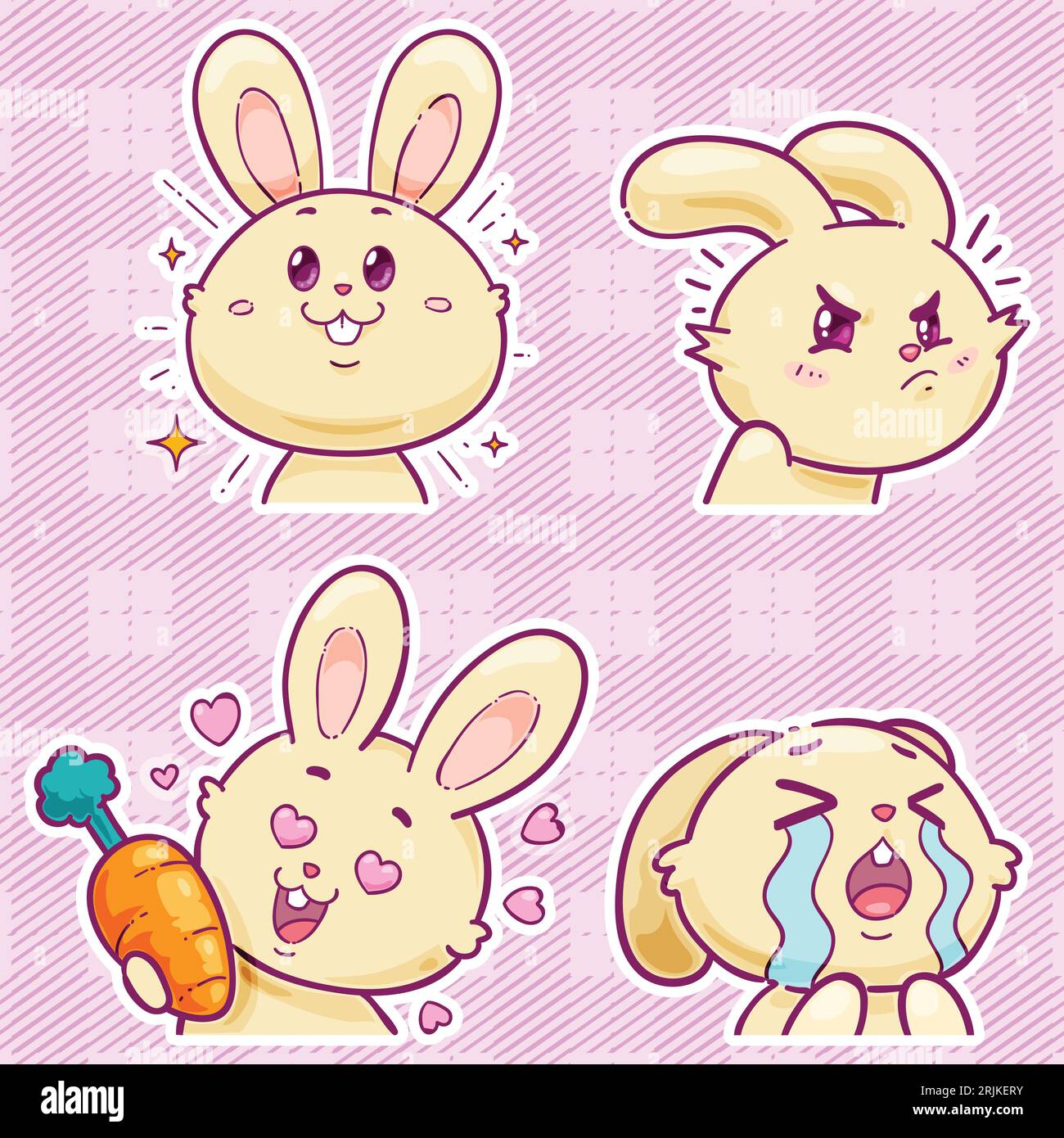 Set of cute cartoon bunny with different emotions. Vector illustration ...