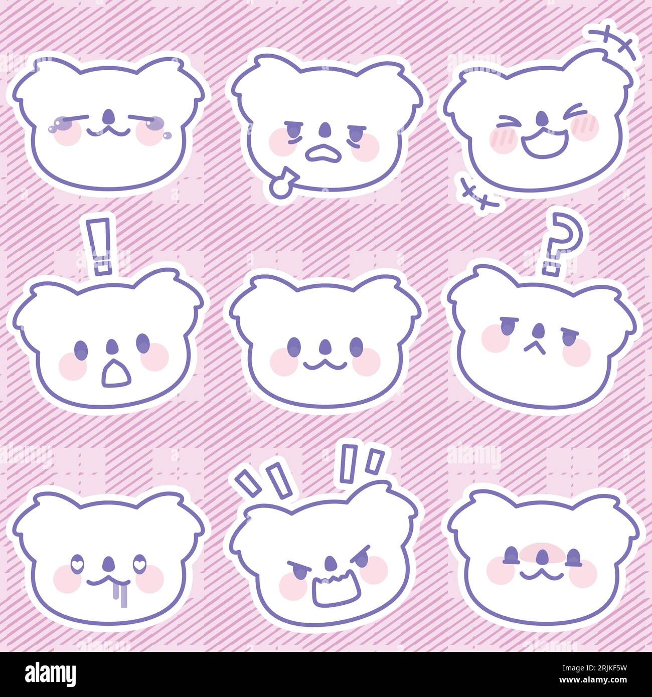 Cute kawaii bear face emoticons set. Vector illustration Stock Vector ...