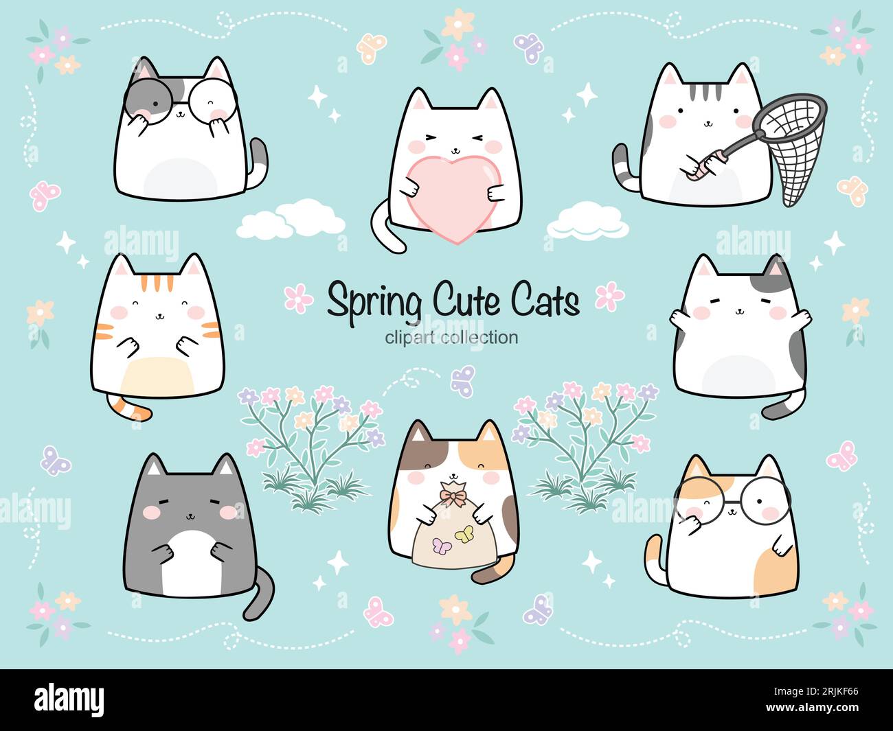 Set sticker cute cat cartoon background Stock Vector Image & Art - Alamy